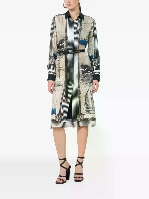 Max Mara Silk Nautical Print Midi Dress - Neutrals