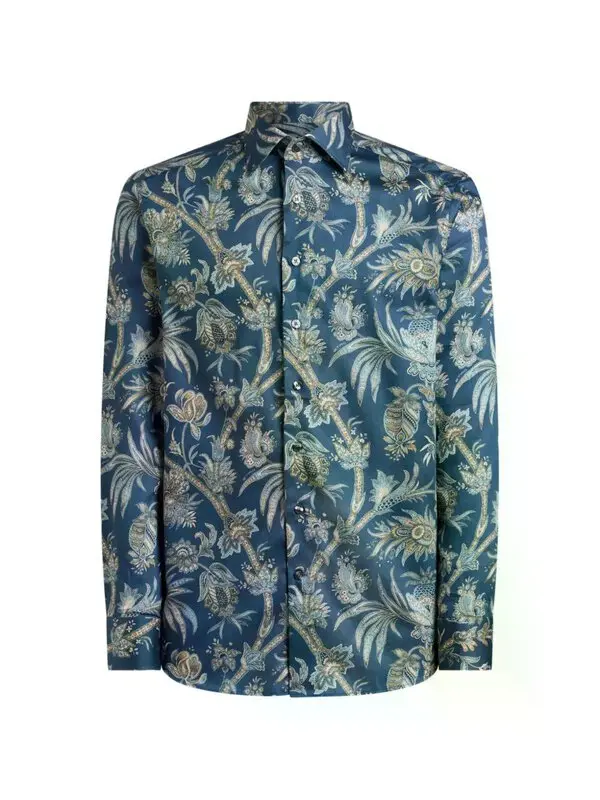 Etro Shirt In Cotton Satin With Floral Paisley Motif - Blue