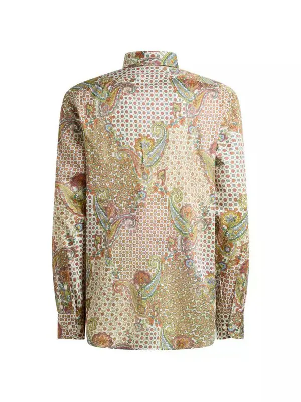 Etro Shirt In Cotton Satin With Paisley And Tie Motif - Neutrals