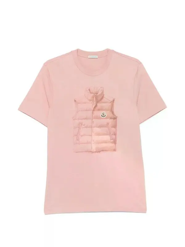 Moncler Print-detail Logo-embroidered T-shirt - Pink