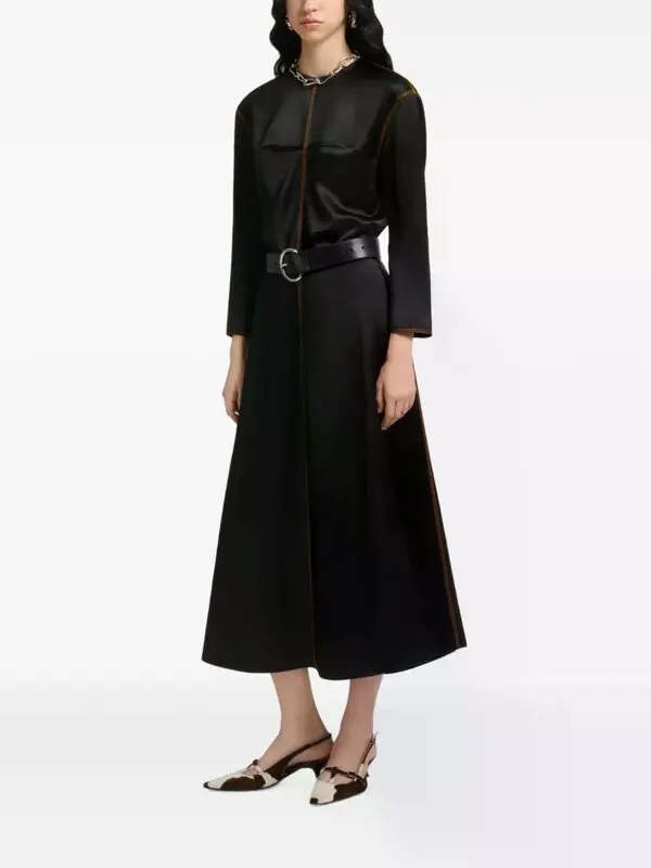 Marni Satin Midi Dress With Contrast Stitching - Black