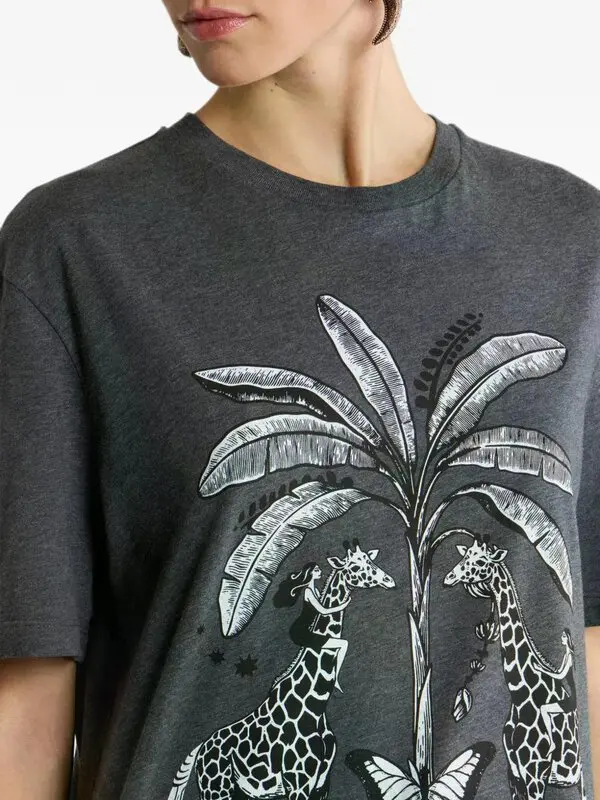 Etro Cotton Jersey T-shirt With Placed Giraffe Print