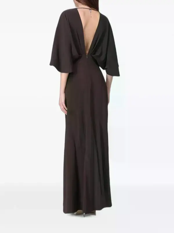 Agnona V-neck Cape-sleeve Maxi Dress - Brown