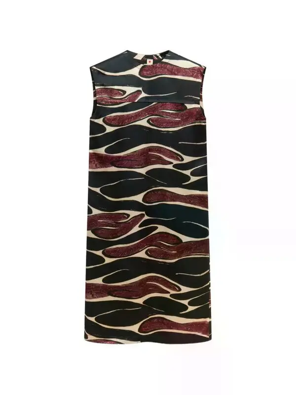 Marni Viscose Satin Dress With Crimson Flow Print - Black