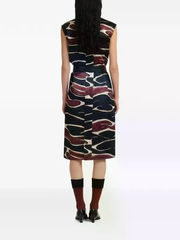 Marni Viscose Satin Dress With Crimson Flow Print
