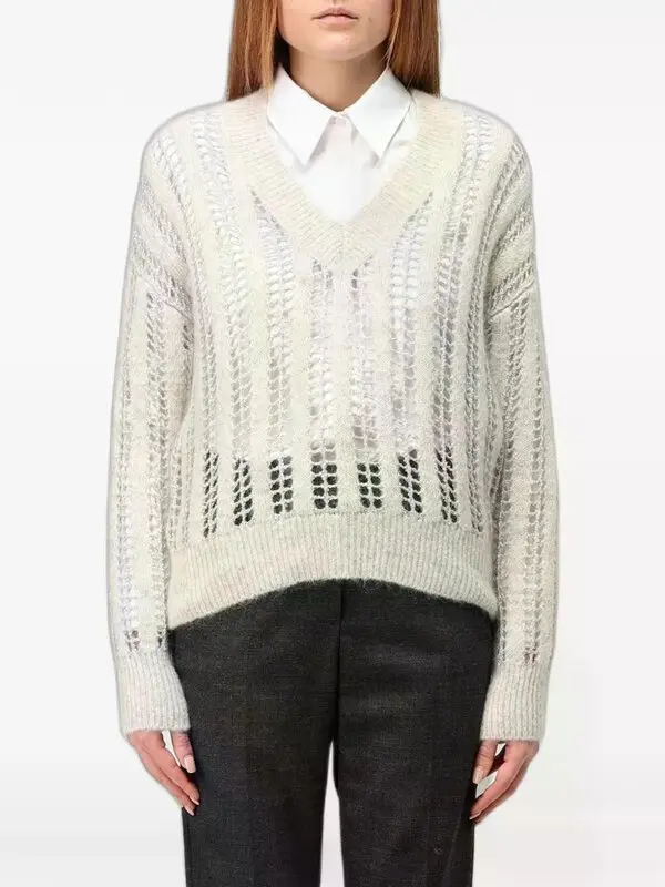 Brunello Cucinelli V-neck Open-knit Sweater - Grey