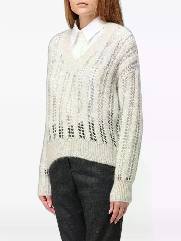Brunello Cucinelli V-neck Open-knit Sweater