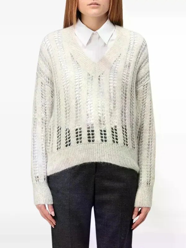 Brunello Cucinelli V-neck Open-knit Sweater - Grey