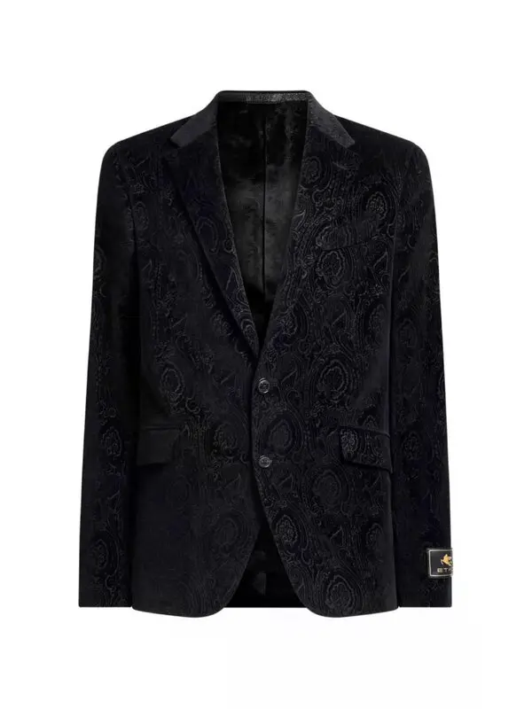 Etro Single-breasted Jacket In Cotton Velvet With Arnica Motif - Black