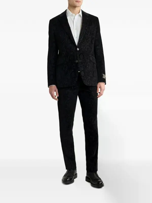 Etro Single-breasted Jacket In Cotton Velvet With Arnica Motif - Black