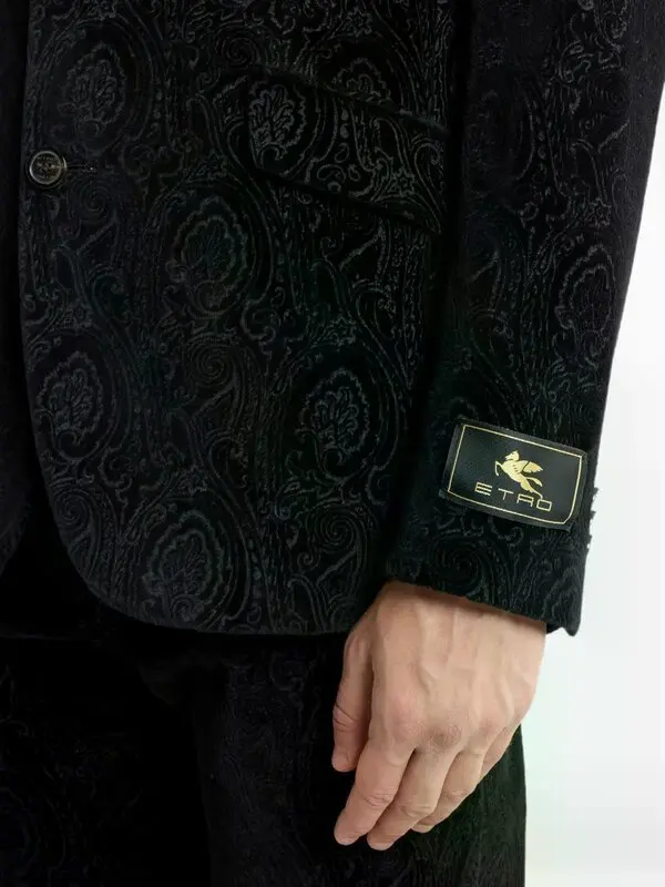 Etro Single-breasted Jacket In Cotton Velvet With Arnica Motif - Black