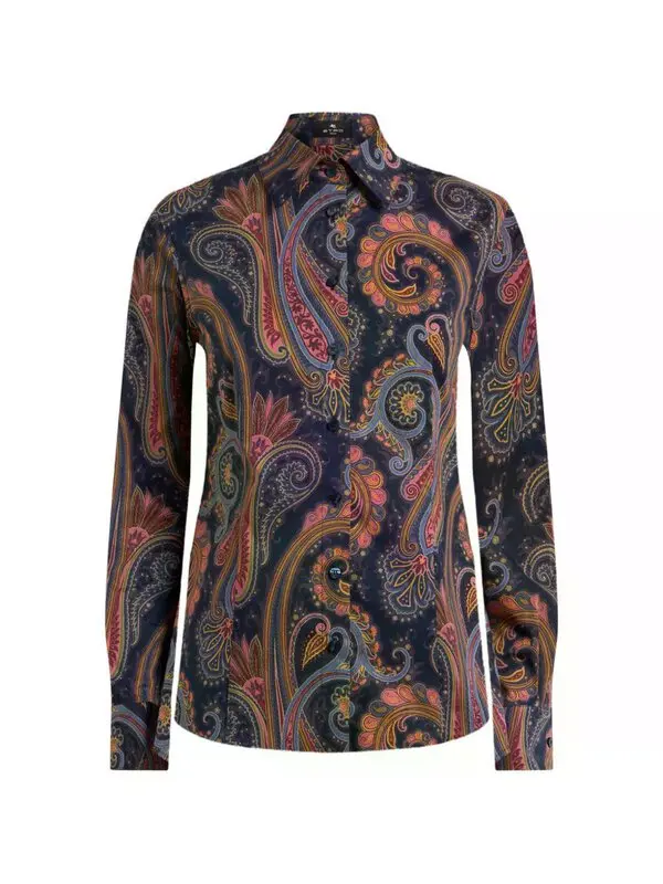 Etro Stretch-cotton Poplin Shirt With Paisley Motif - Blue