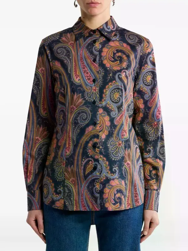 Etro Stretch-cotton Poplin Shirt With Paisley Motif