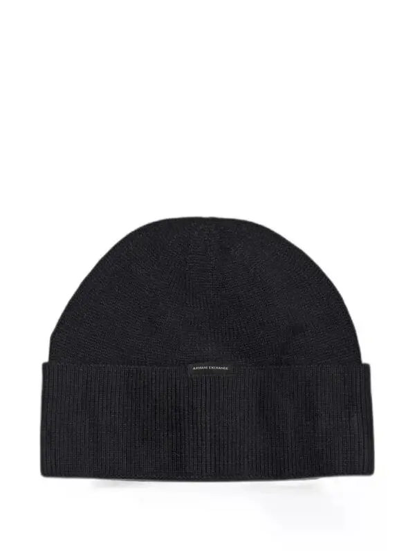 Emporio Armani Logo Patch Ribbed Knit Beanie - Black