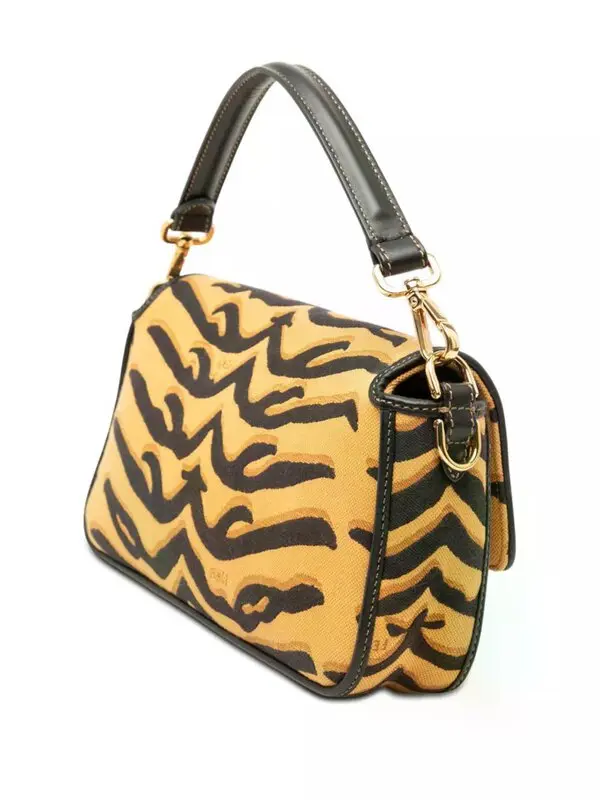Fendi Embroidered Canvas Tiger Print Baguette Satchel