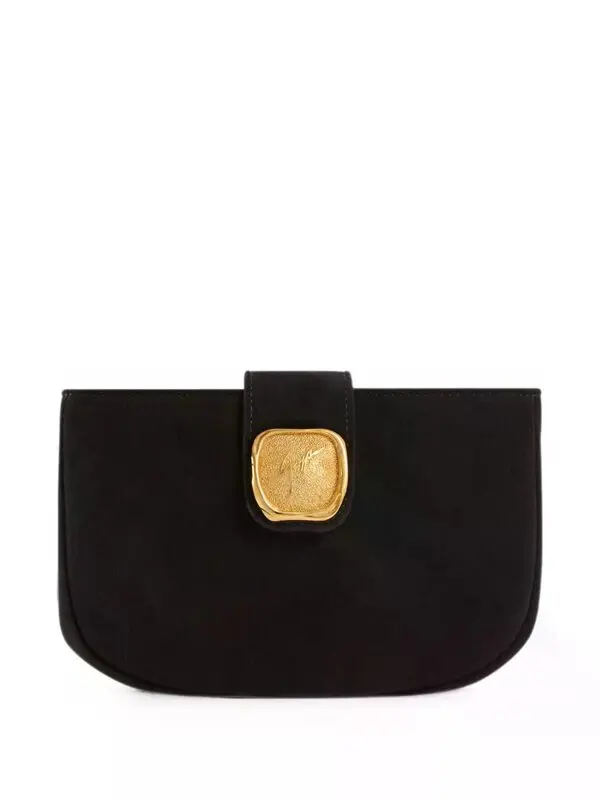 GIUSEPPE ZANOTTI Suede Clutch With Gold Hardware - Black