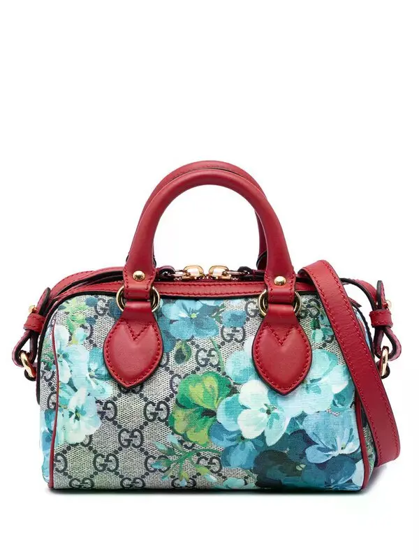 Gucci Mini Gg Supreme Blooms Boston Bag Satchel - Red