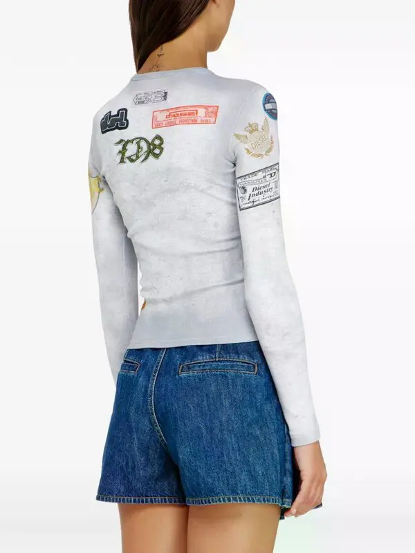 DIESEL® Ribbed Jersey Long-sleeve T-shirt With All-over Patch Print