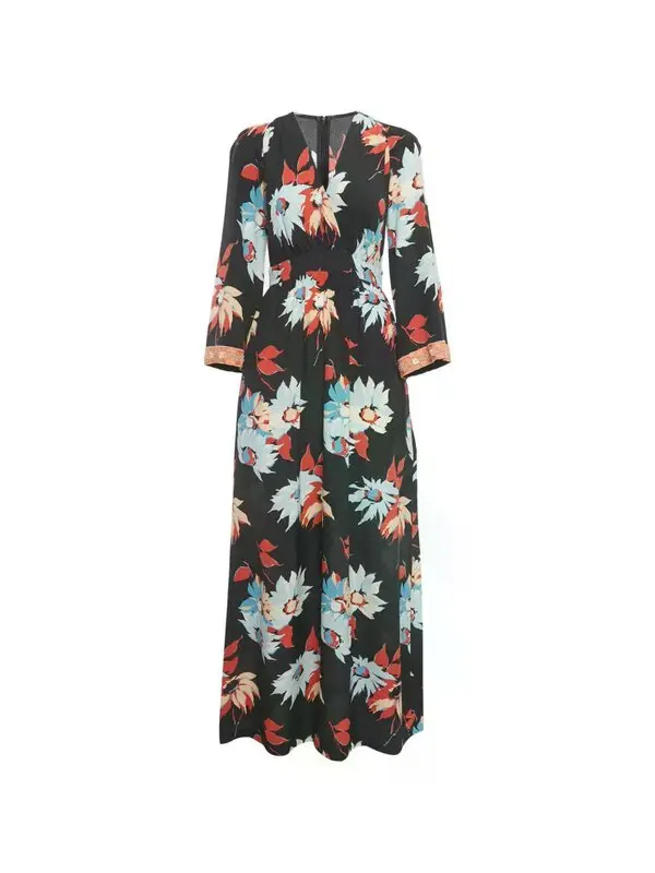 Etro Floral Print Embellished Cuff Dress - Black
