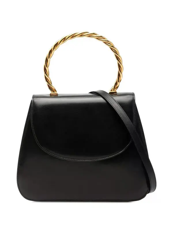FERRAGAMO Calfskin Metal Top Handle Bag - Black