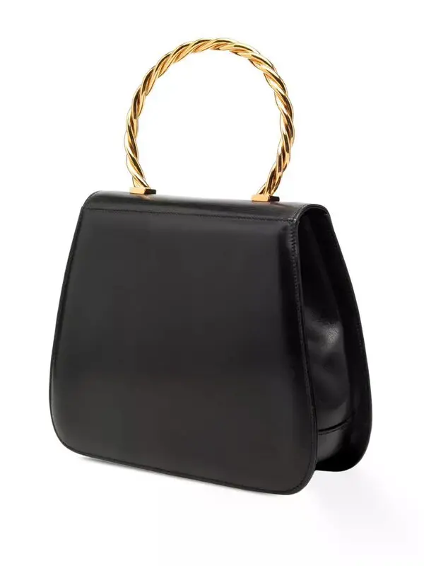 FERRAGAMO Calfskin Metal Top Handle Bag - Black