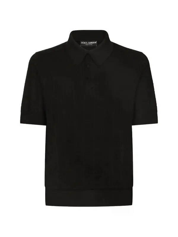 Dolce & Gabbana Silk Jacquard Polo Shirt With Dg Logo - Black