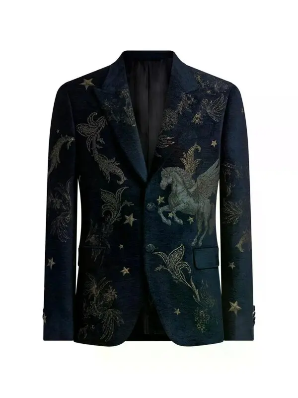 Etro Chenille Jacquard Single-breasted Jacket With Pegaso Motif