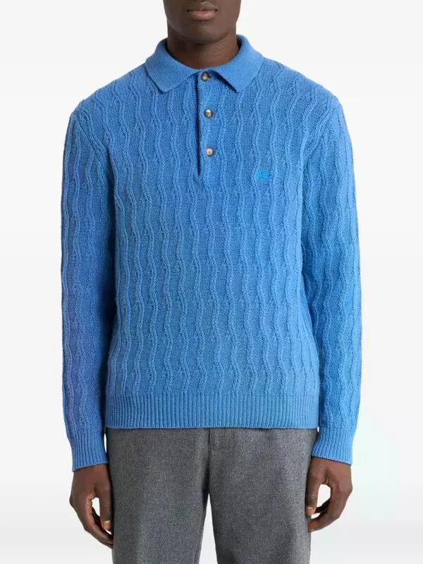 Etro Cashmere Polo Sweater With Wavy Motif - Blue