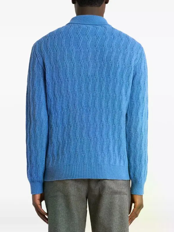 Etro Cashmere Polo Sweater With Wavy Motif - Blue