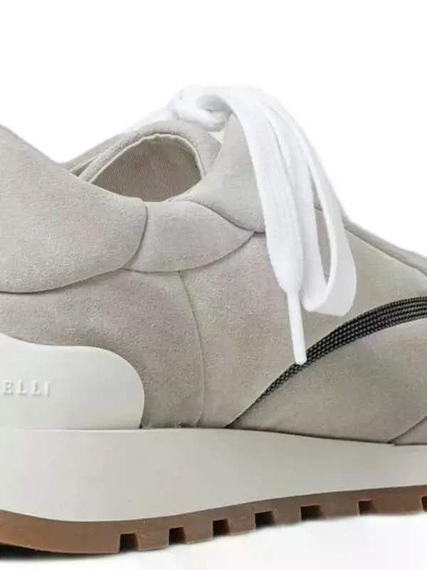 Brunello Cucinelli Suede-finish Sneakers With Monile Chain - Grey