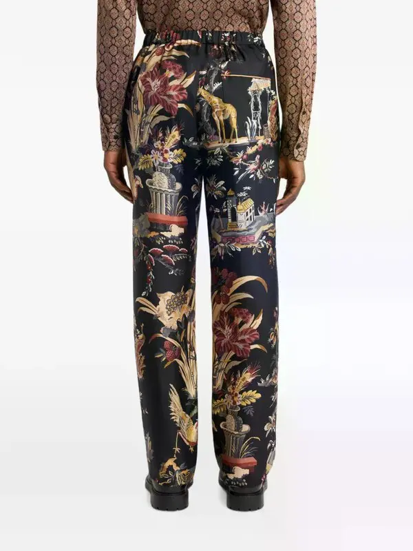 Etro Silk Pyjama-style Trousers With All-over Print - Black