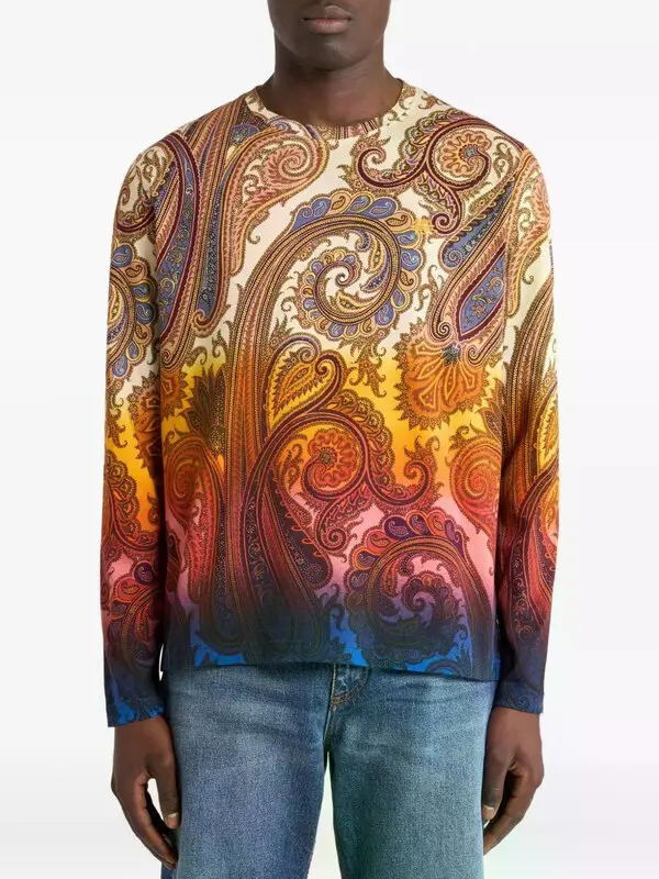 Etro Cotton Jersey Sweater With Degradé Paisley Motif - Neutrals