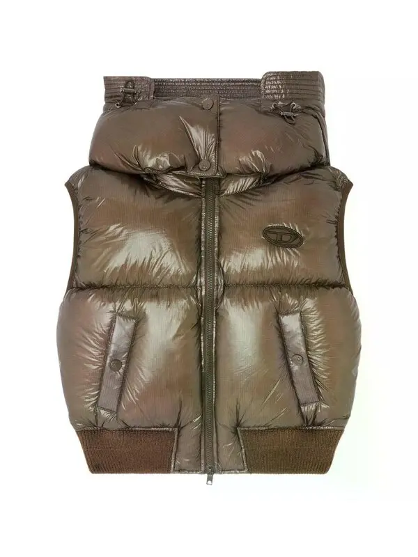DIESEL® Down Vest In Ripstop With Detachable Hood - Brown