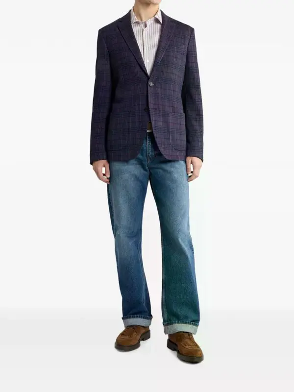 Etro Single-breasted Knit Jacket With Check Motif - Blue