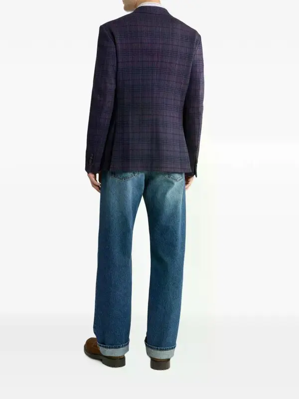 Etro Single-breasted Knit Jacket With Check Motif