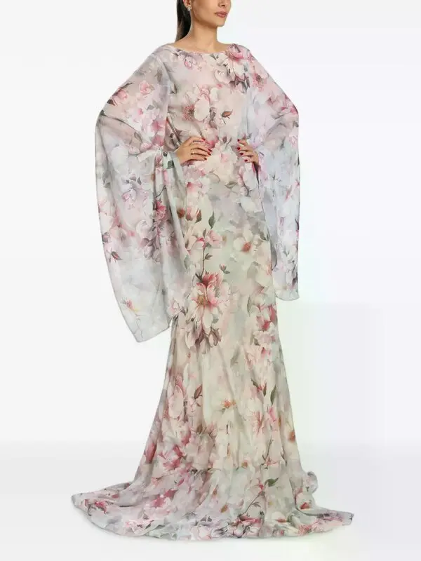 MIAU BY CLARA ROTESCU Alabaster Floral Print Gown