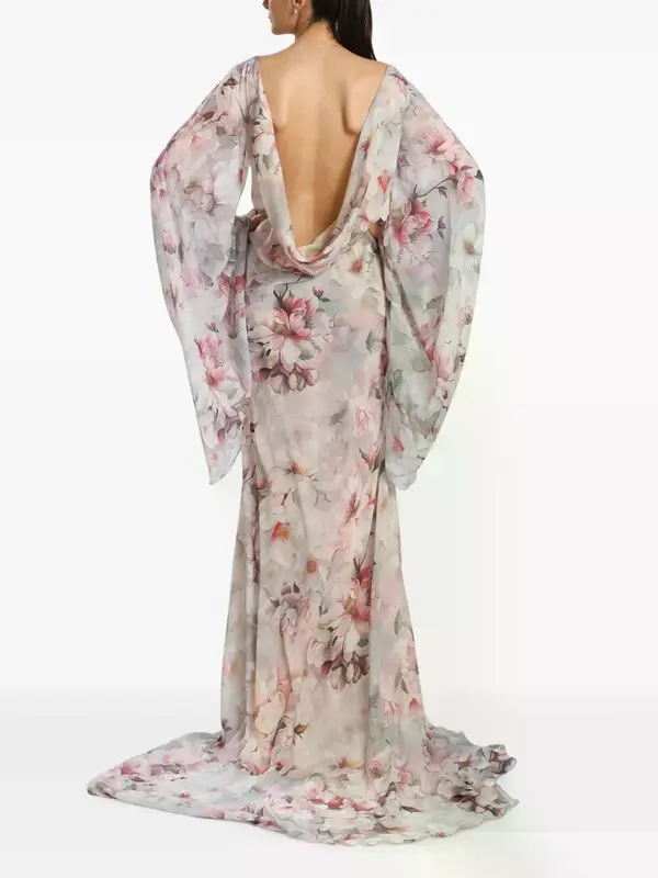 MIAU BY CLARA ROTESCU Alabaster Floral Print Gown
