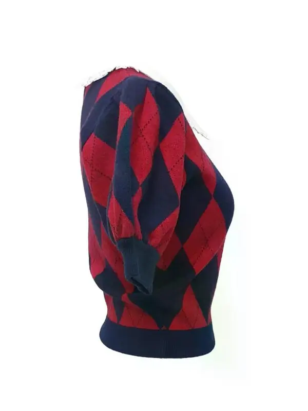 Alessandra Rich Argyle Lace-collar Top