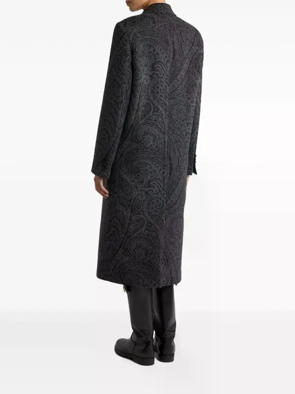 Etro Double-breasted Wool Jacquard Coat With Paisley Motif