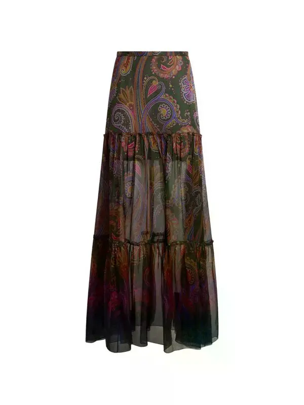 Etro Silk Maxi Skirt With Placed Paisley Print