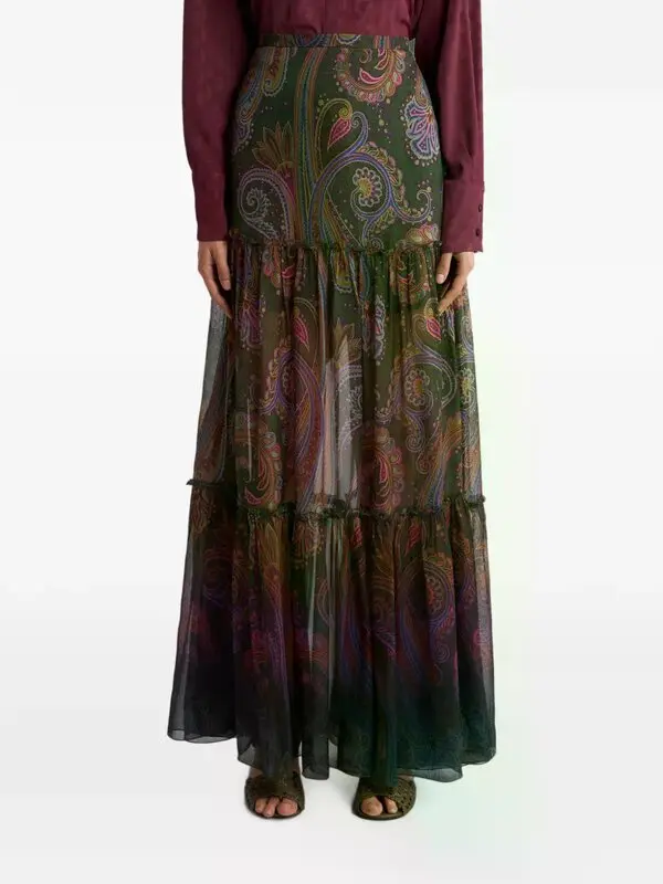 Etro Silk Maxi Skirt With Placed Paisley Print