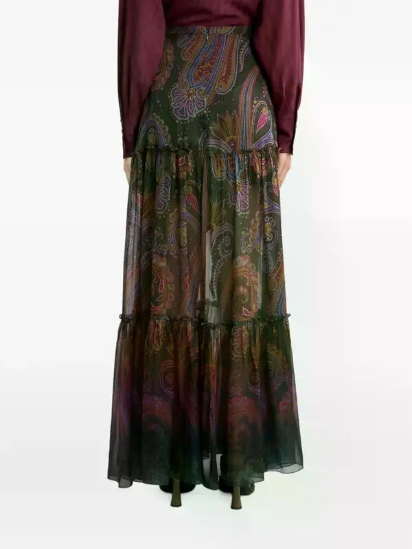 Etro Silk Maxi Skirt With Placed Paisley Print