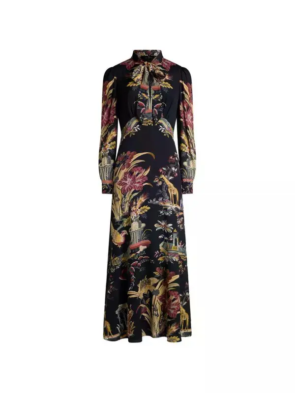 Etro Long Sleeve Printed Dress With Silk Scarf - Black