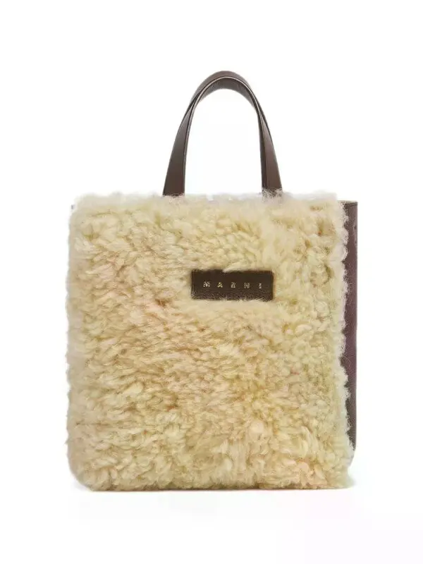 Marni Museo Soft Shearling Leather Tote Bag - Neutrals