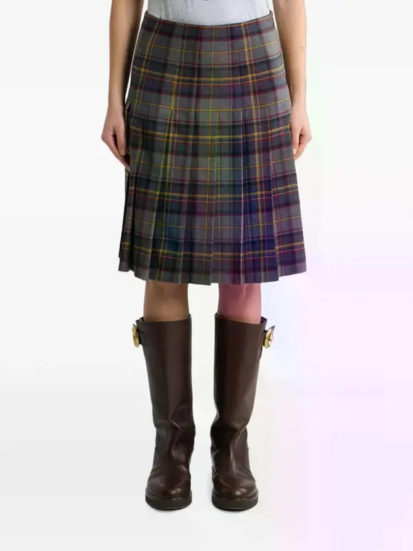 Etro Pleated Stretch Wool Skirt With Check Motif