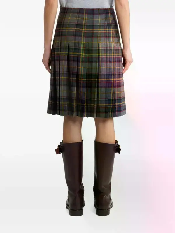 Etro Pleated Stretch Wool Skirt With Check Motif