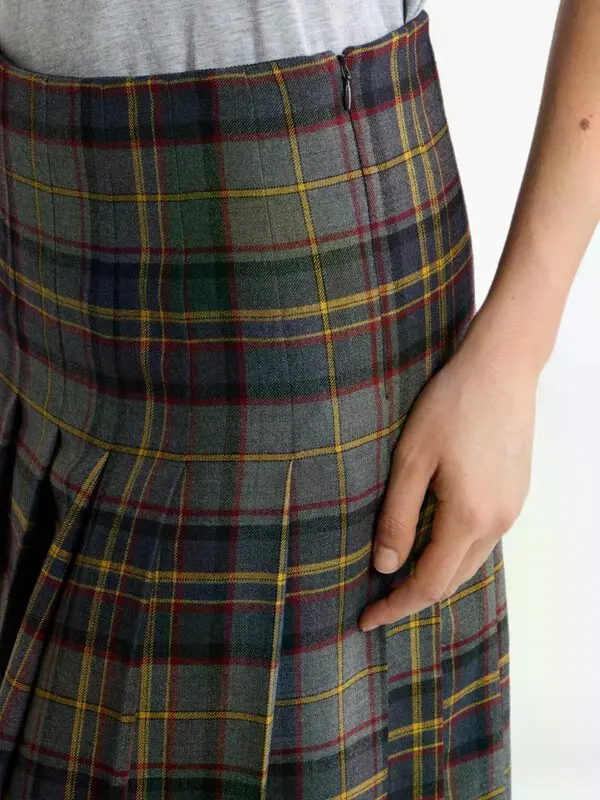 Etro Pleated Stretch Wool Skirt With Check Motif