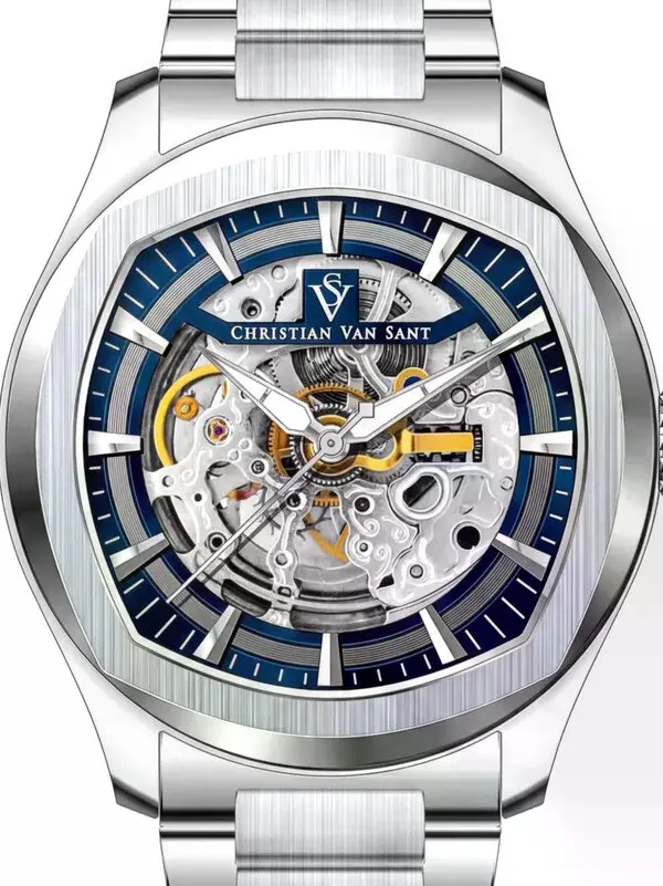 CHRISTIAN VAN SANT Automatic Skeleton Dial Stainless Steel Bracelet Watch - Blue