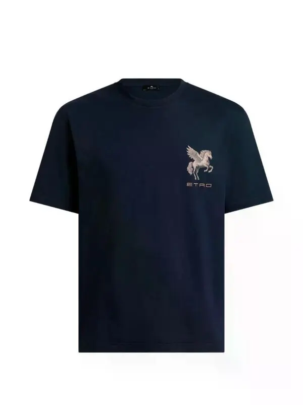 Etro Cotton-jersey T-shirt With Pegaso-embroidery - Blue