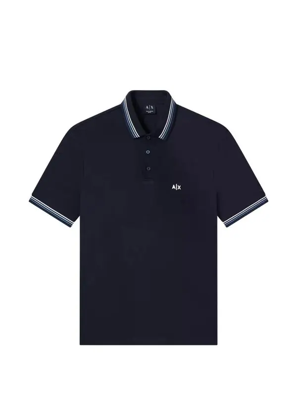 Armani Exchange Striped-trim Logo-embroidered Polo Shirt - Blue